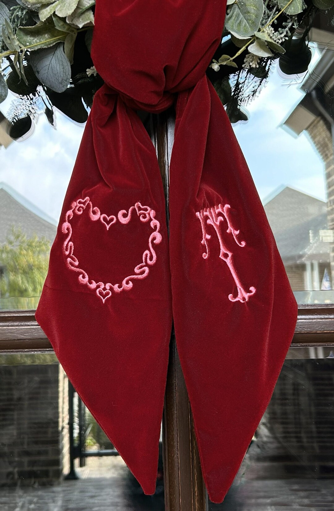 Red Velvet and Pink Valentine Heart Wreath Sash - Custom Monogram ...