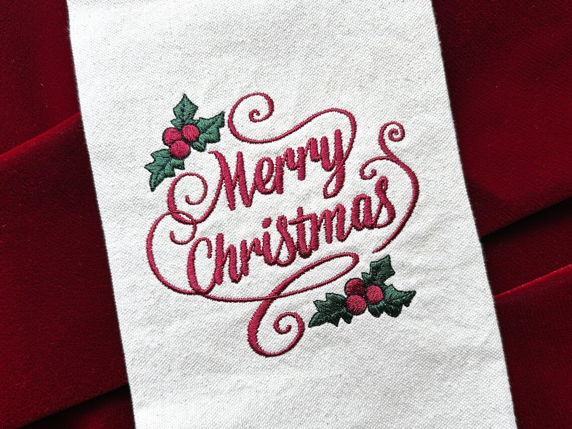 Elegant “merry Christmas” Wreath Sash With Monogram – Embroidered ...