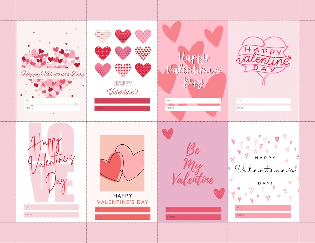 Pink Hearts Valentine's Day Cards | Printable Classroom Valentines (PDF ...