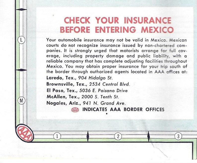 Vintage Mid Century AAA Travel Road Map Mexico and Central - Etsy