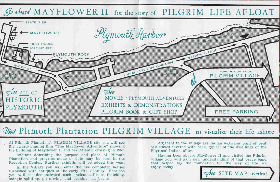 Vintage Mid Century Brochure and Map Plimoth Plantation - Etsy
