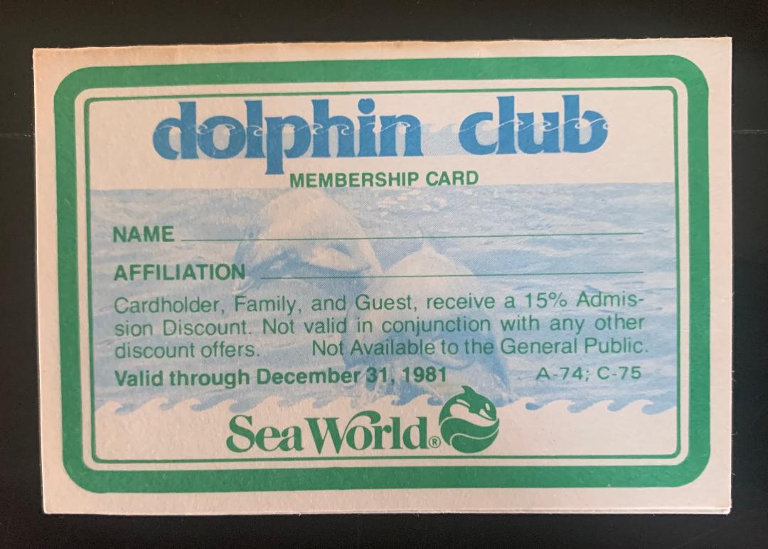Vintage 1980's Amusement Park Memorabilia - Seaworld - Dolphin Club ...