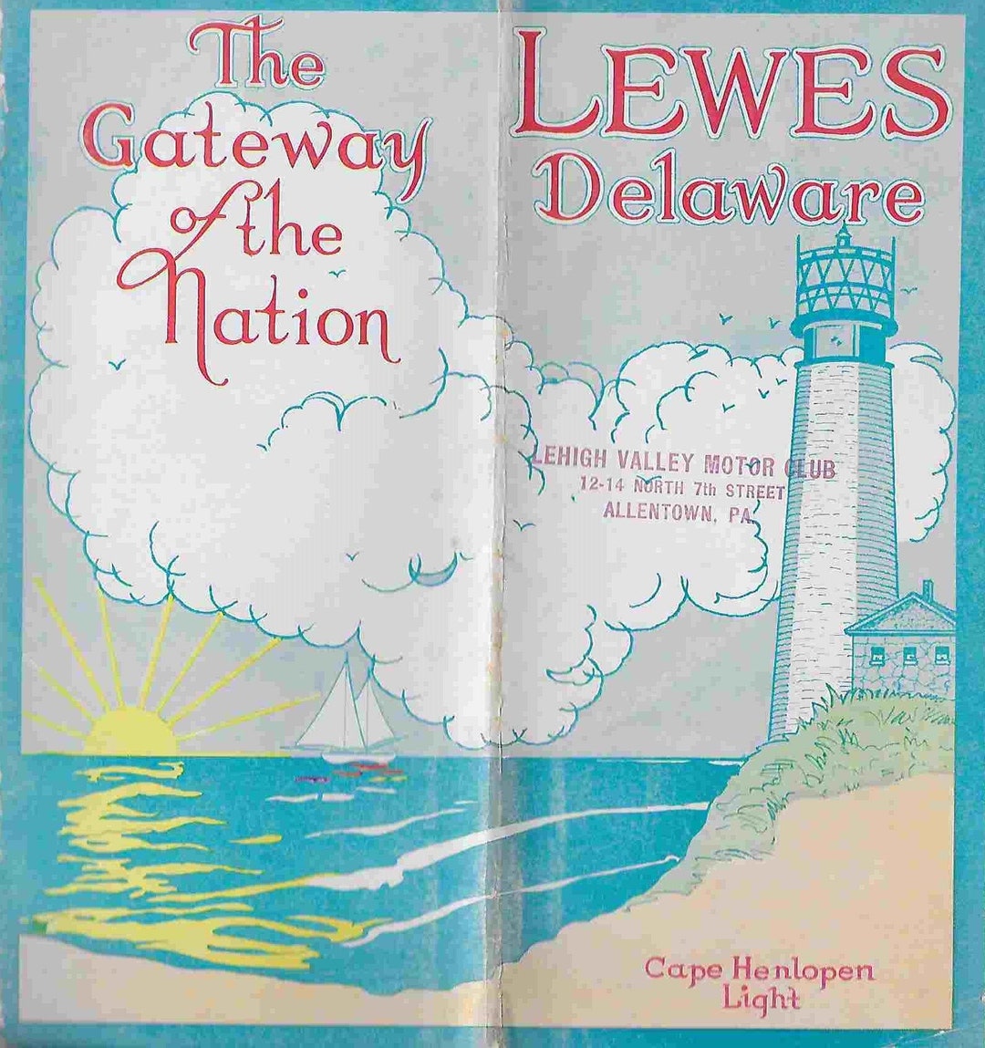 Vintage 1930's Travel Guide USA Lewes, Delaware Cape Henlopen Light Map ...