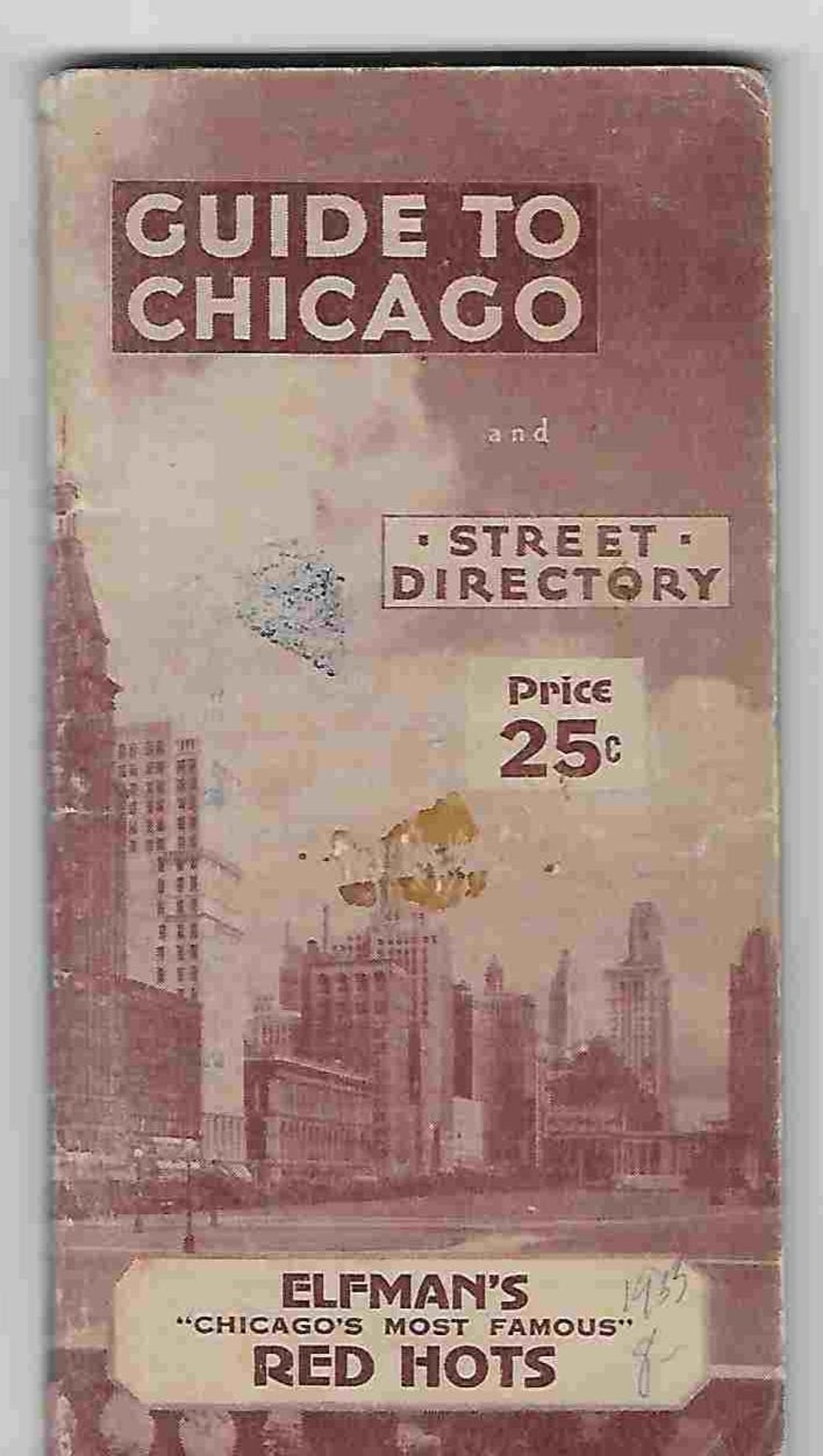 Vintage 1930's Travel Guide Map Chicago Street Directory Elfman's Red ...