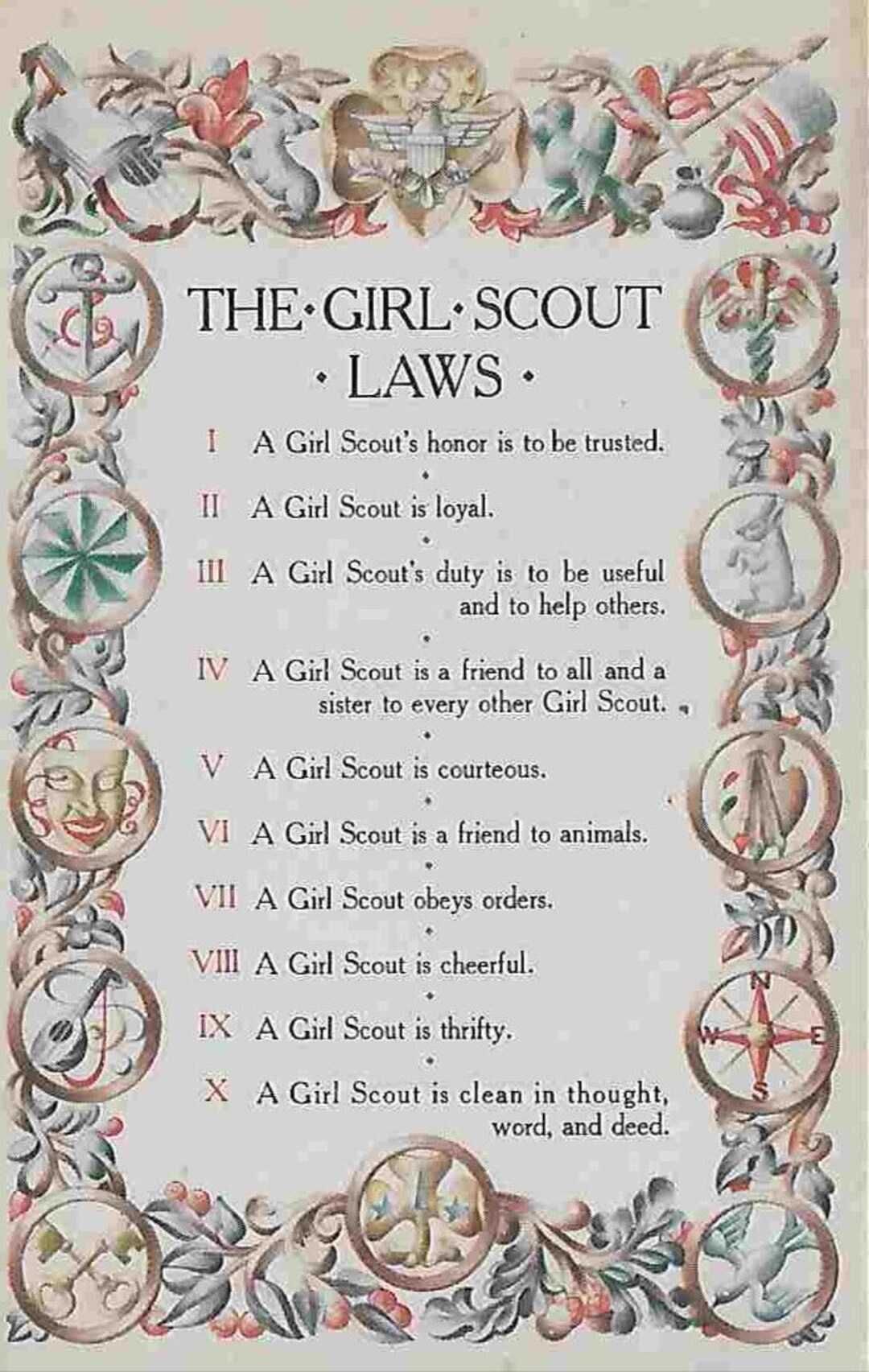 Vintage Unused Illustrated Postcard - Girl Scout Laws - Etsy