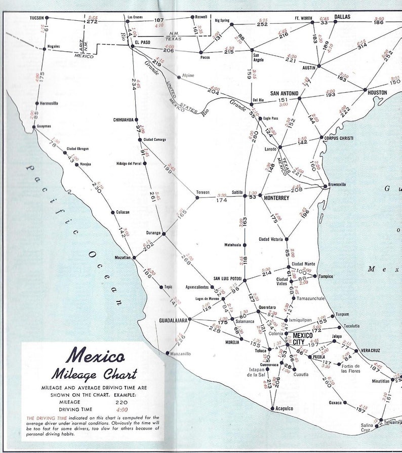Vintage Mid Century AAA Travel Road Map Mexico and Central - Etsy