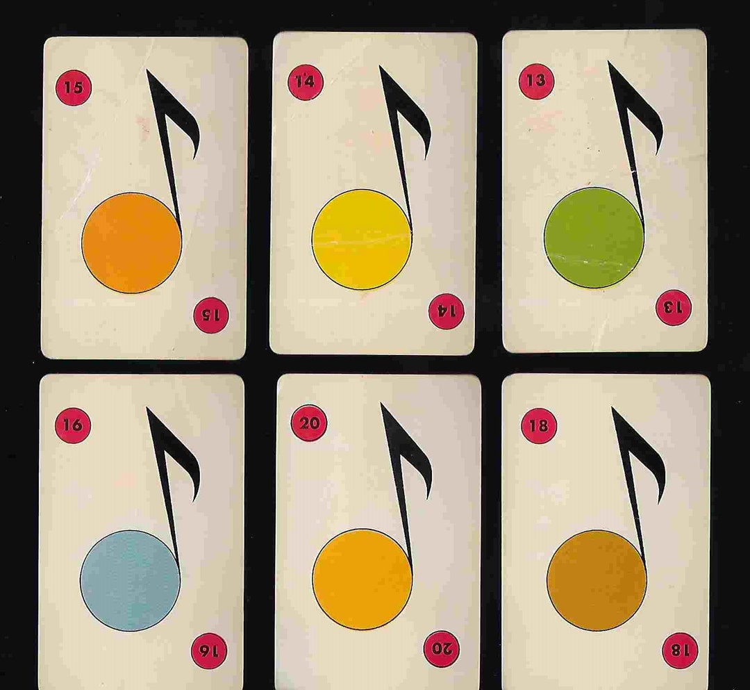 Vintage Mid-century Illustrated Gamecards - Musical Note Graphic - Set ...