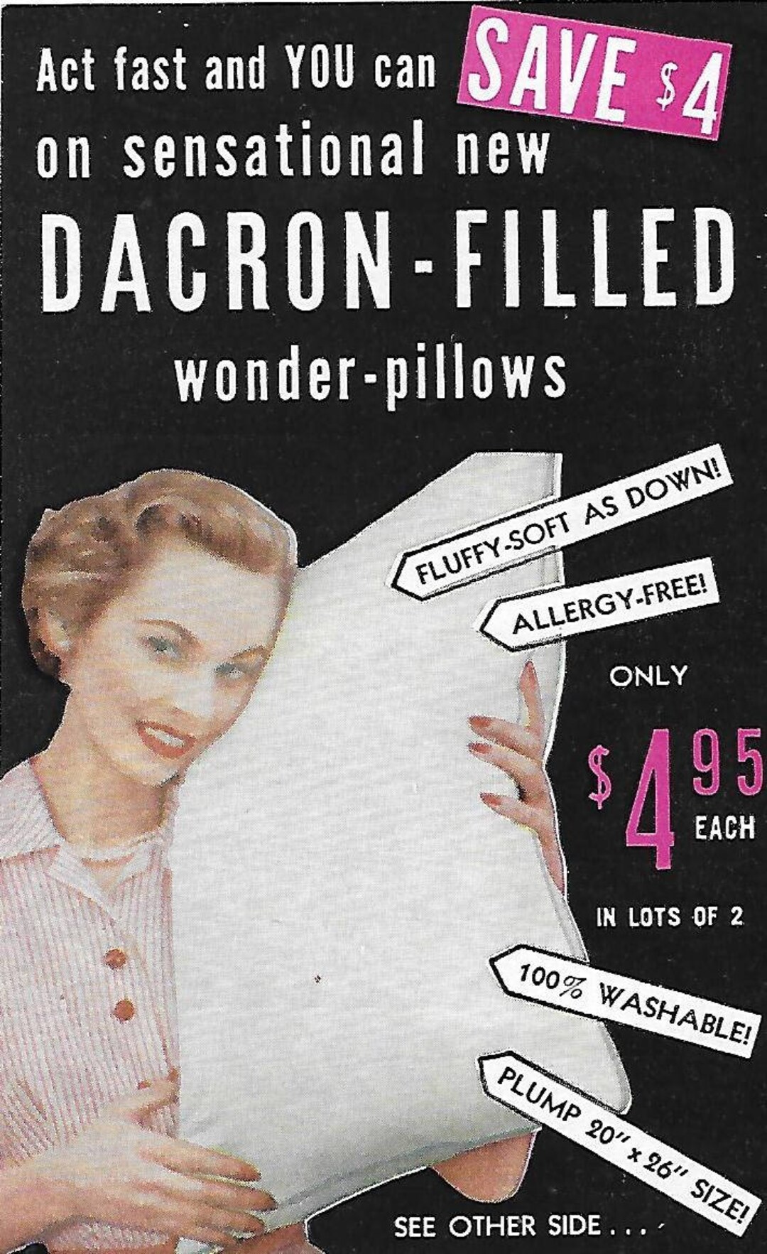 Vintage 1950's Advertisement Home Wonder Pillows - Etsy