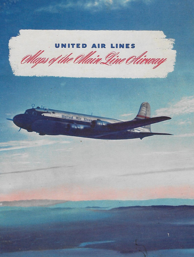 Vintage 1940's United Airlines 300 Mainliner Travel Information Packet ...