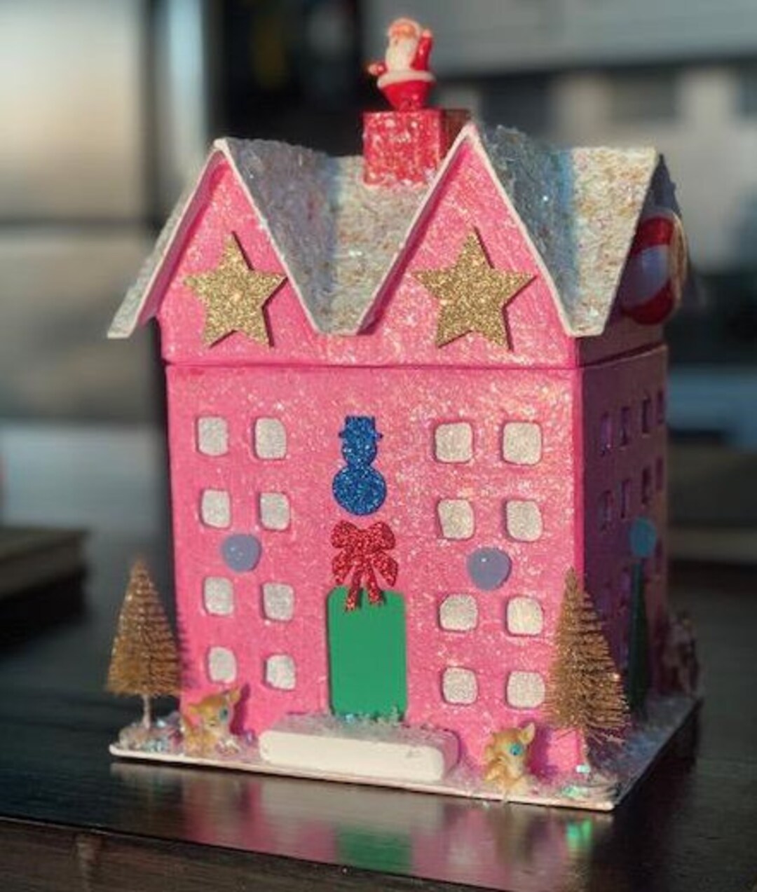 Handmade Large Pink Putz Christmas House With Santa Claus Xmas ...