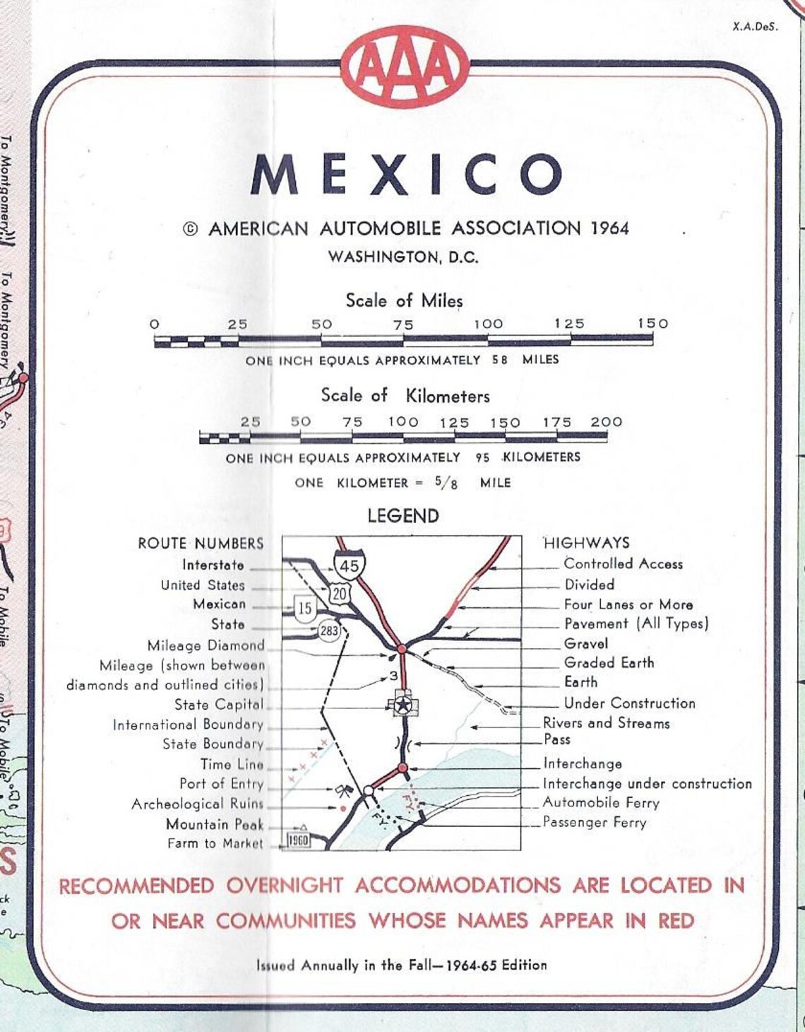 Vintage Mid Century AAA Travel Road Map Mexico and Central - Etsy