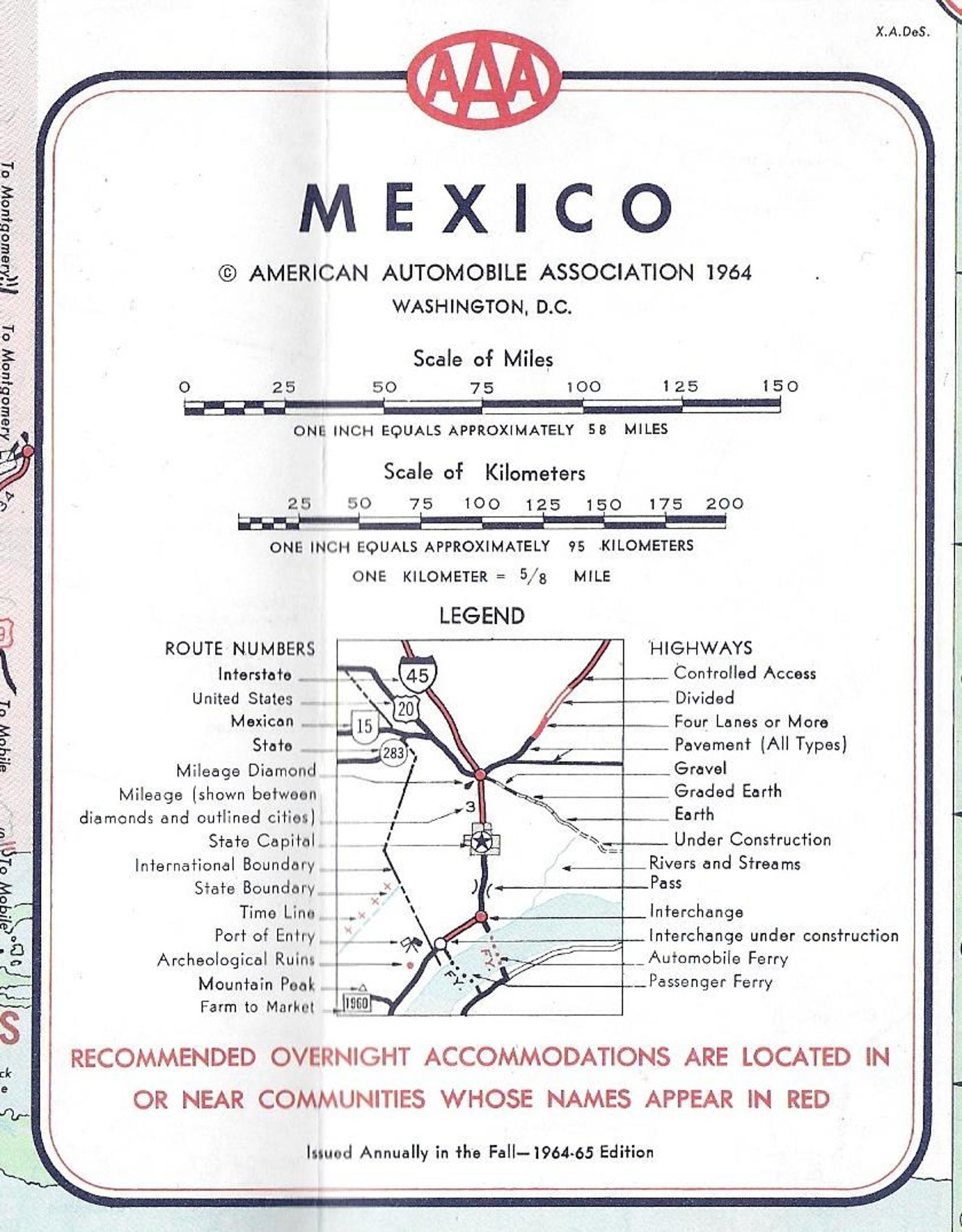 Vintage Mid Century AAA Travel Road Map Mexico and Central - Etsy