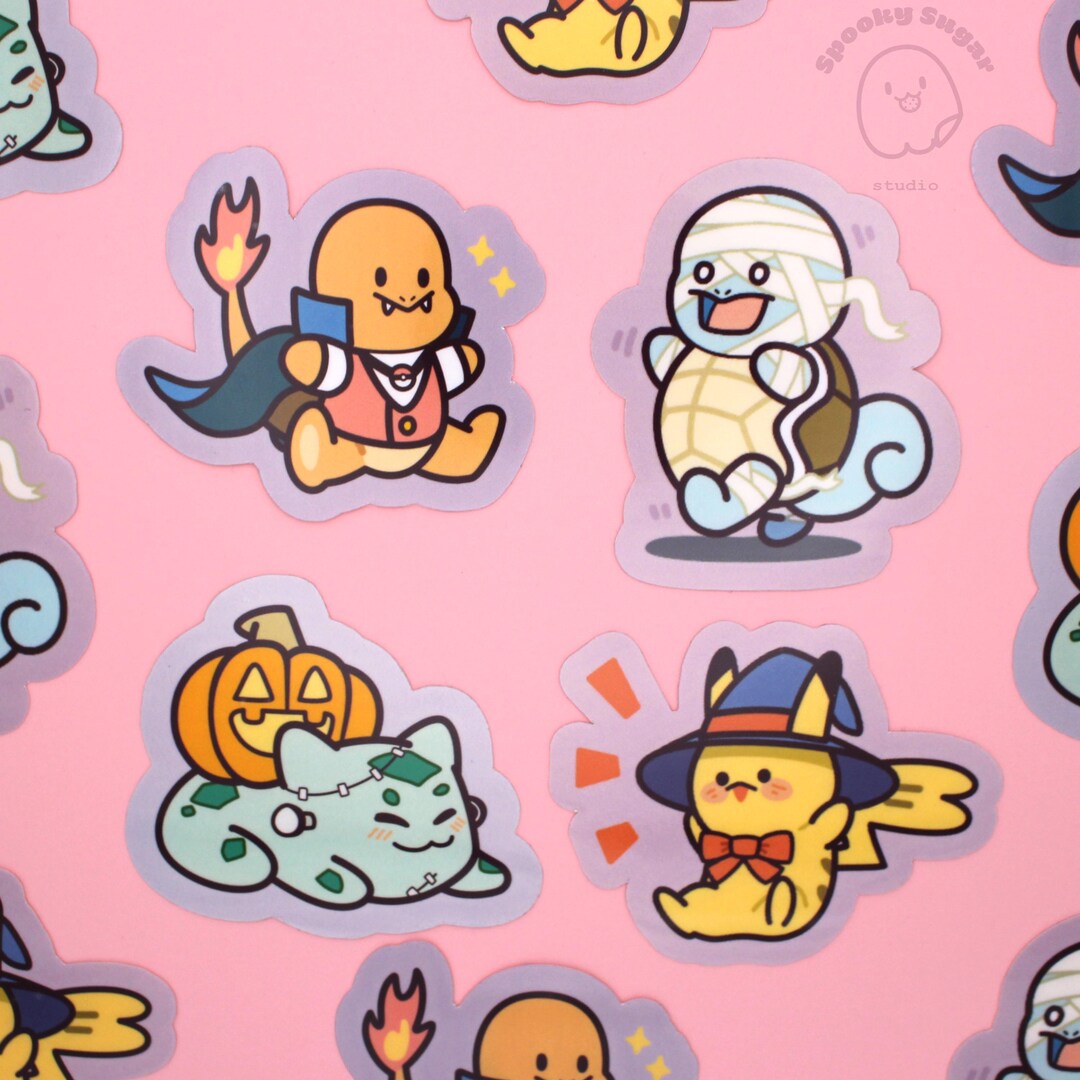 Poke Gen 1 Starter Halloween Stickers | Water Resistant, Water Bottle ...