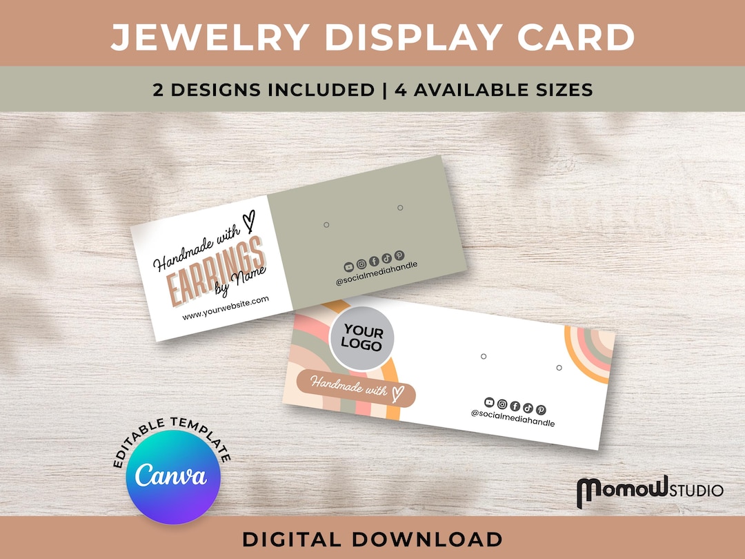 Earring Backing, Editable Jewelry Display Card Template, Printable ...