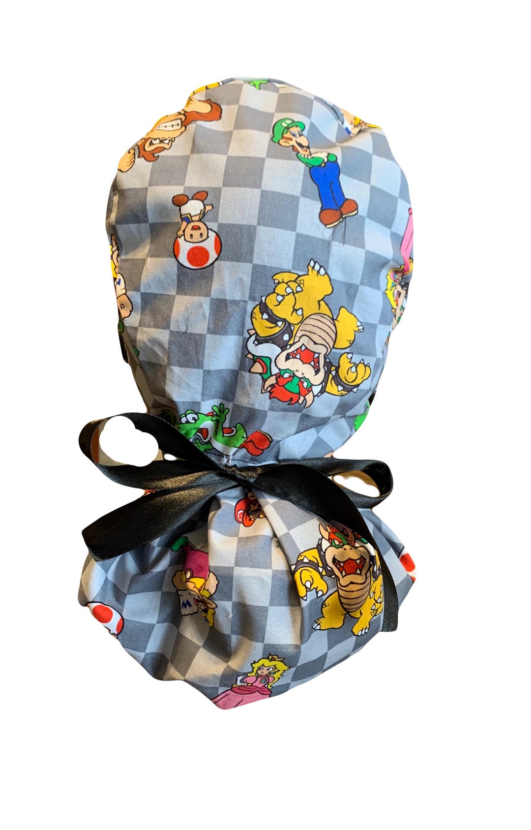 Mario Video Game Ponytail Scrub Hat, Satin Lined, Buttons, Medical ...