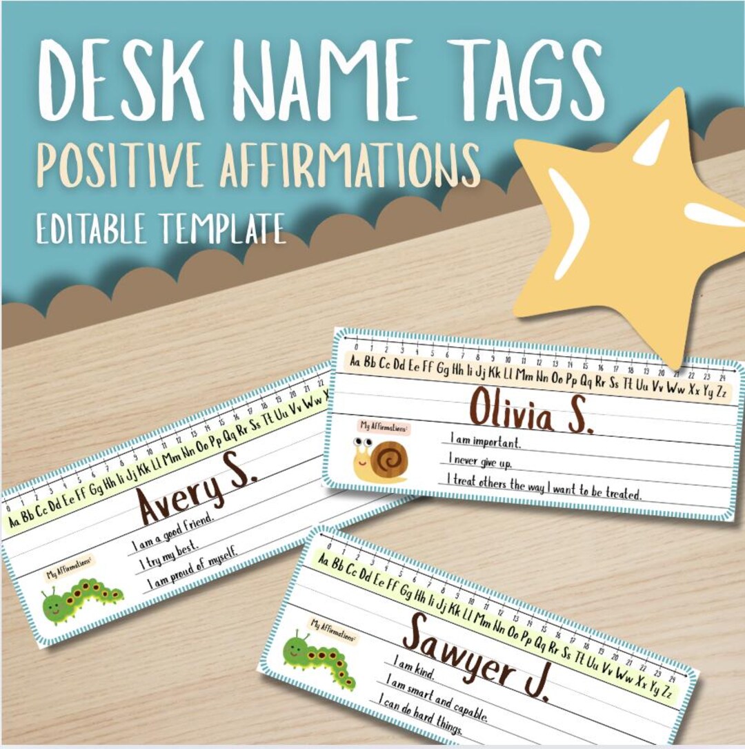 Student Name Tag Template for Desk - Alphabet, Number Line and Positive ...