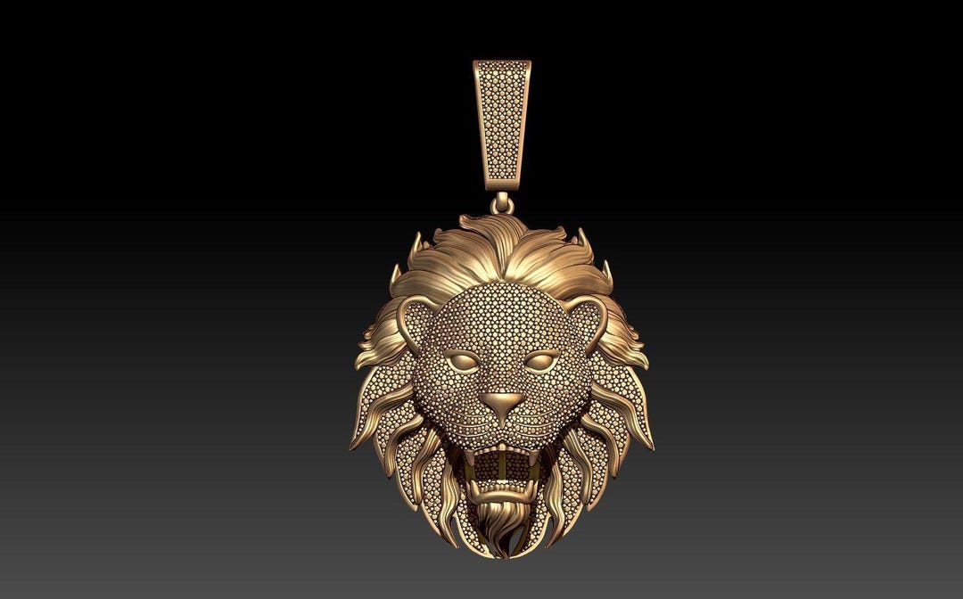 Diamond Lion Head Pendant,925 Silver Gold Lion Face Necklace, 1–4 ctw ...