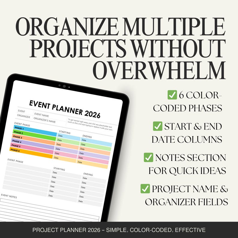 2026 Project & Event Planner Bundle – Printable + Digital – Color-coded ...