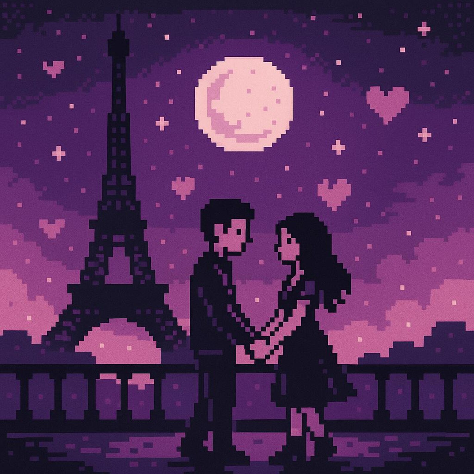 3 Custom Romantic Pixel Art Pictures, Personalized Couple Scene, 8-bit ...