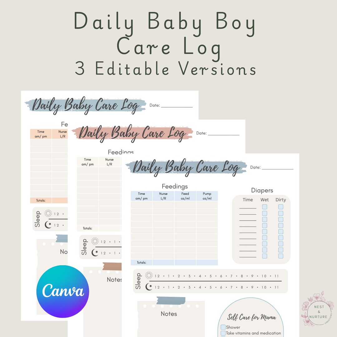 Baby Daily Care Log Printable | Track Feedings, Sleep, Diapers & More ...
