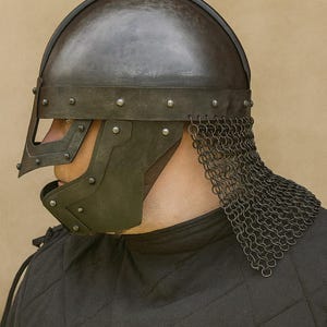 Medieval Viking Helmet With Chainmail Aventail Authentic Steel Norman ...