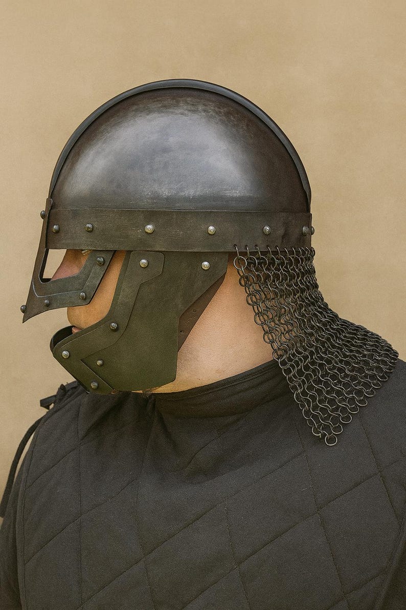 Medieval Viking Helmet With Chainmail Aventail Authentic Steel Norman ...