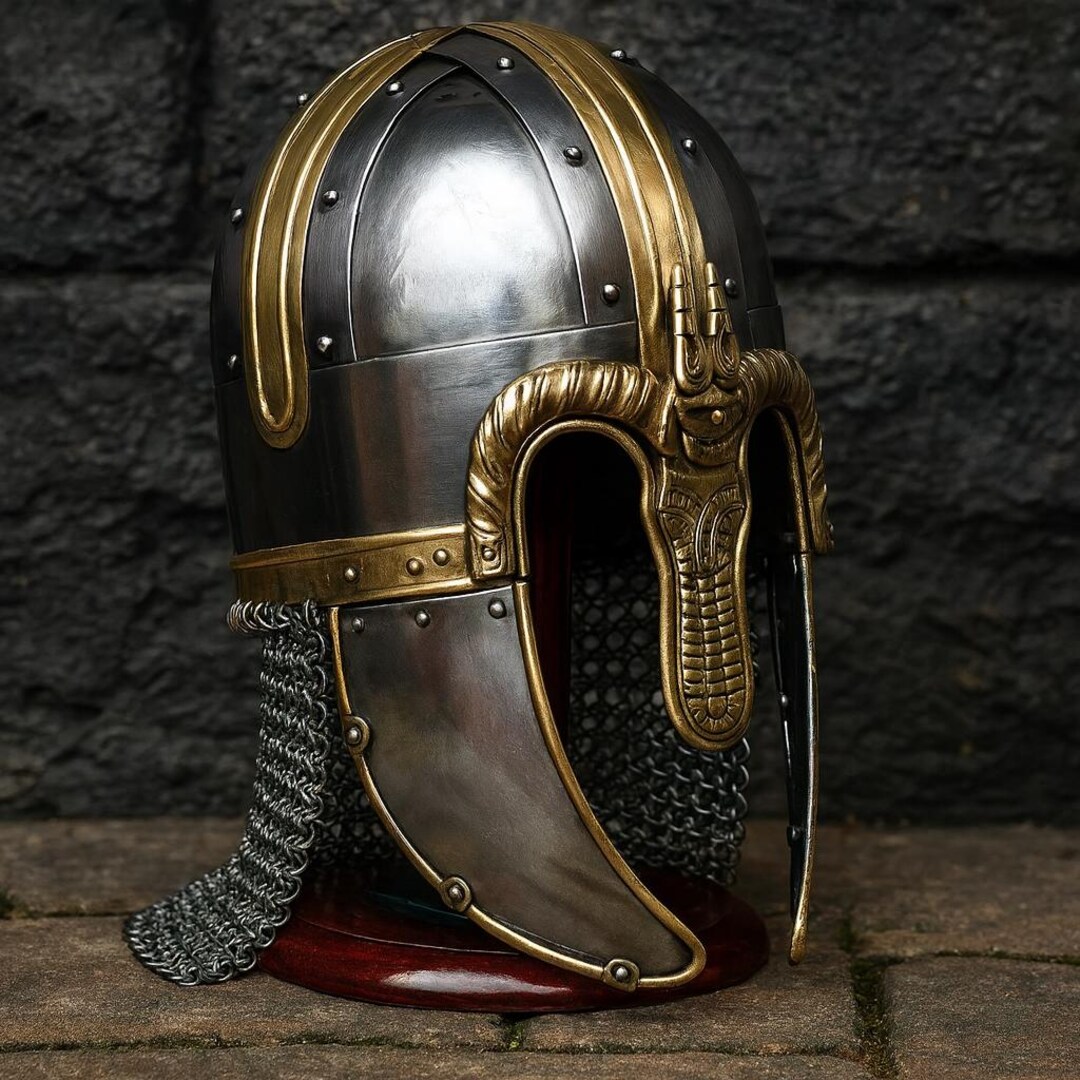 Viking Helmet Replica | Medieval Armor Helmet With Brass Steel ...