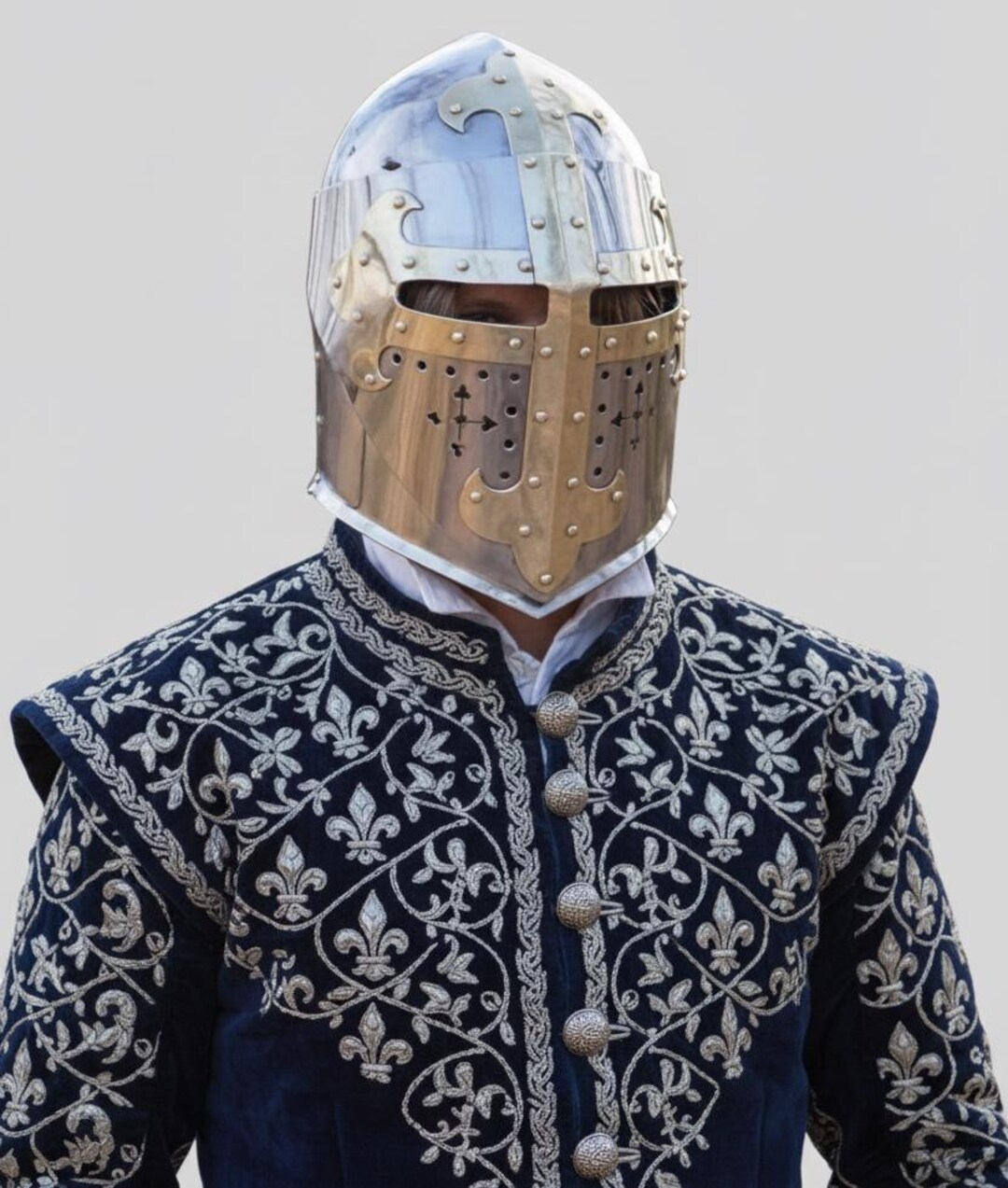 Medieval Knight Helmet Steel Crusader Helmet With Brass Accents, LARP ...