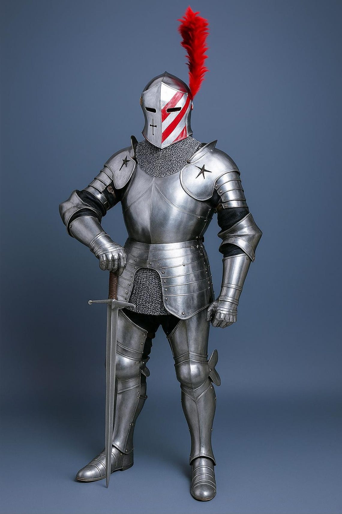 Medieval Knight Armor Suit With Red Plume Helmet | Full Steel Plate ...