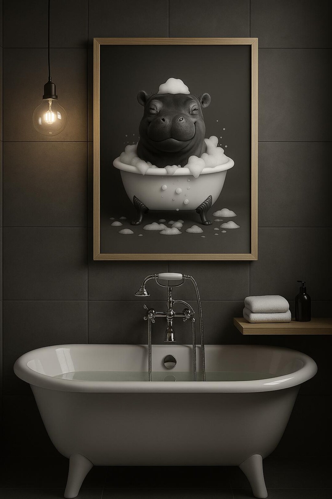 Black and White Baby Hippo Print – Minimalist Nursery Animal Wall Art ...