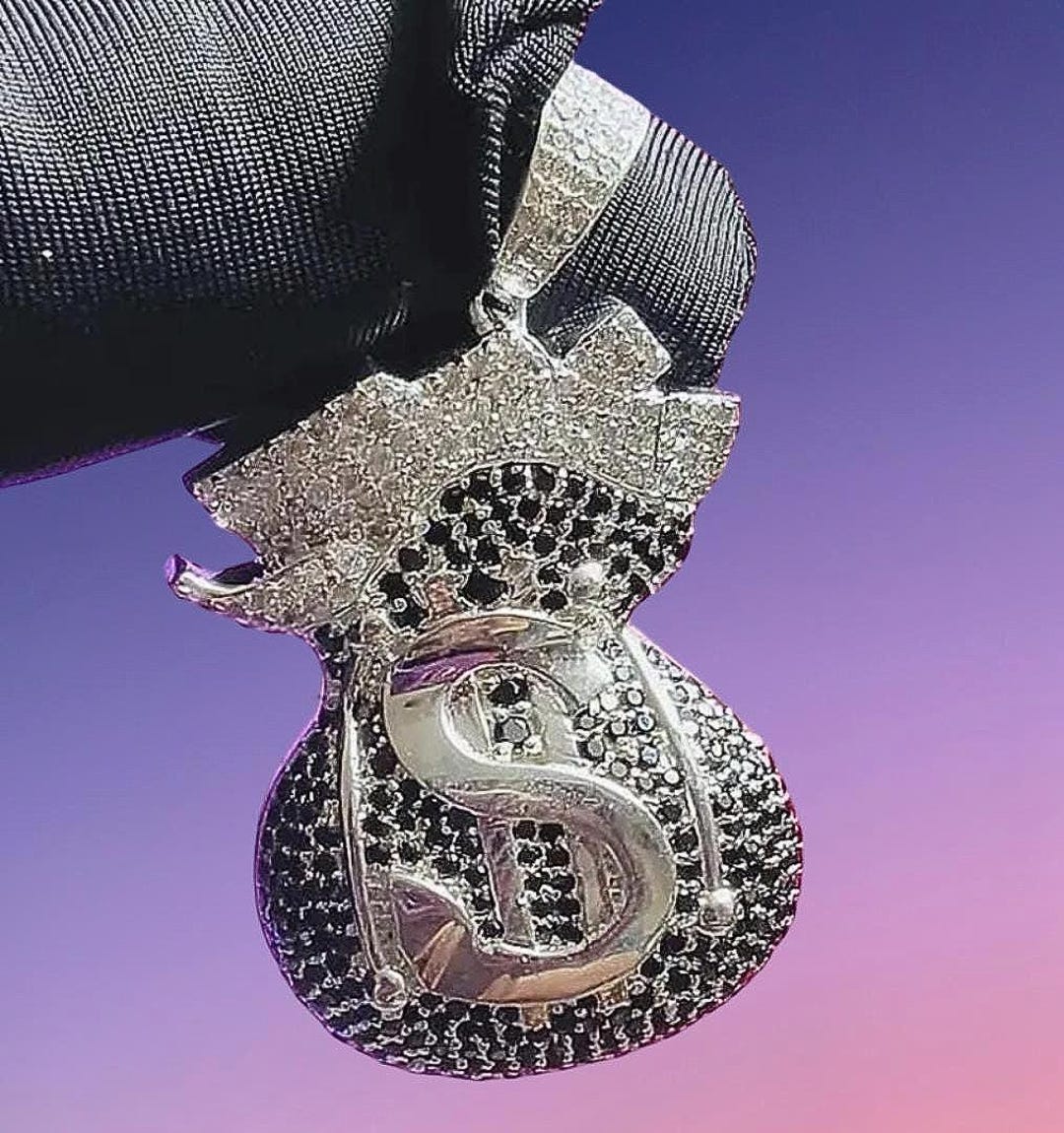 Diamond Money Bag Dollar Pendant Round Cut Simulated Black Diamond ...