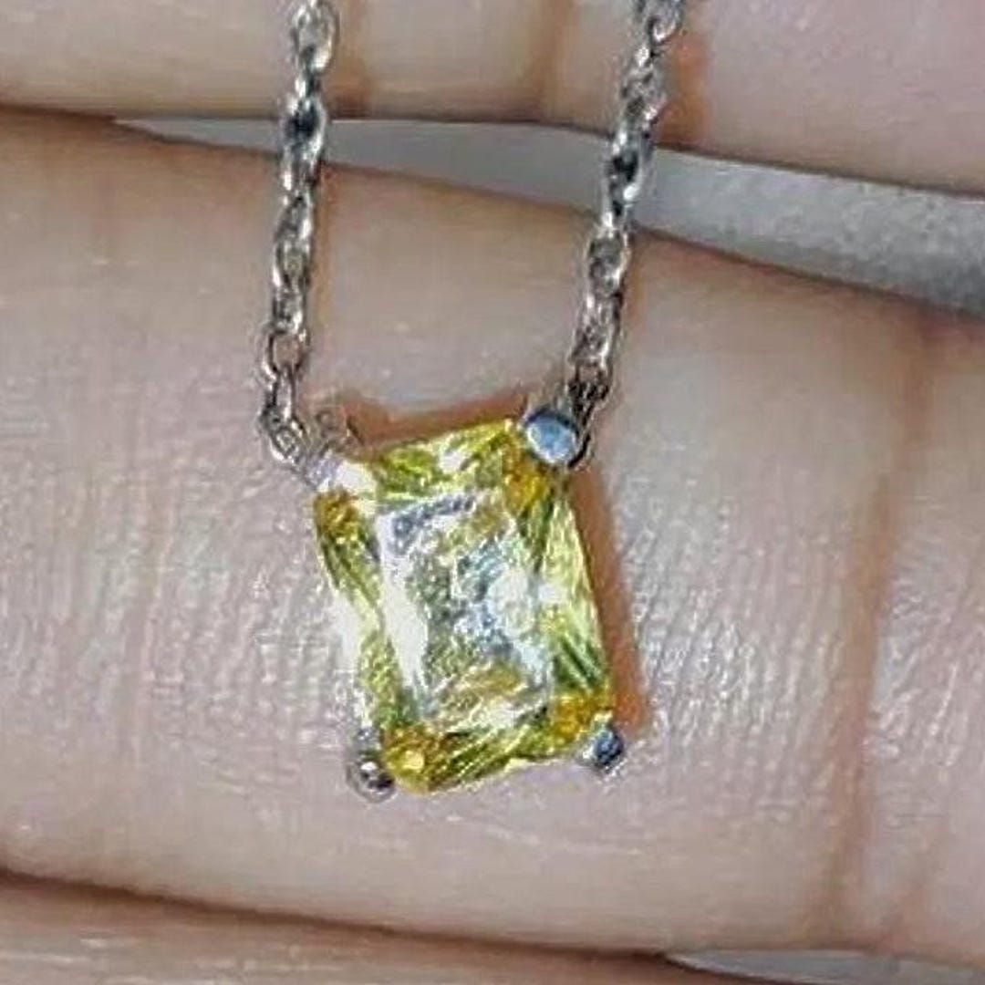 Solitaire Rectangle Pendant Emerald Cut Simulated Yellow Citrine ...