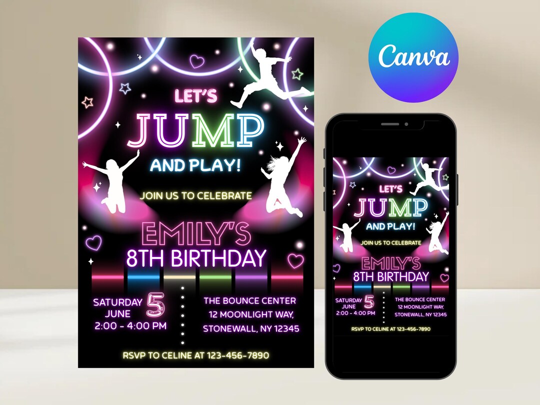 Editable Jump Party Invitation, Jump Birthday Invite, Trampoline Bounce ...