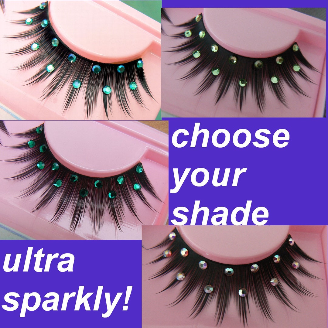 Fake Eyelashes Green Crystal AB Wedding False Sparkly Mermaid Unicorn ...