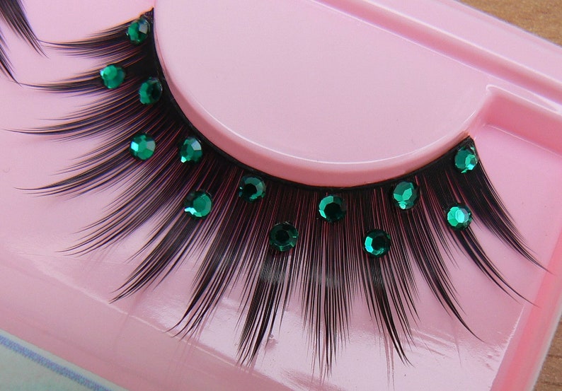 Fake Eyelashes Green Crystal AB Wedding False Sparkly Mermaid - Etsy