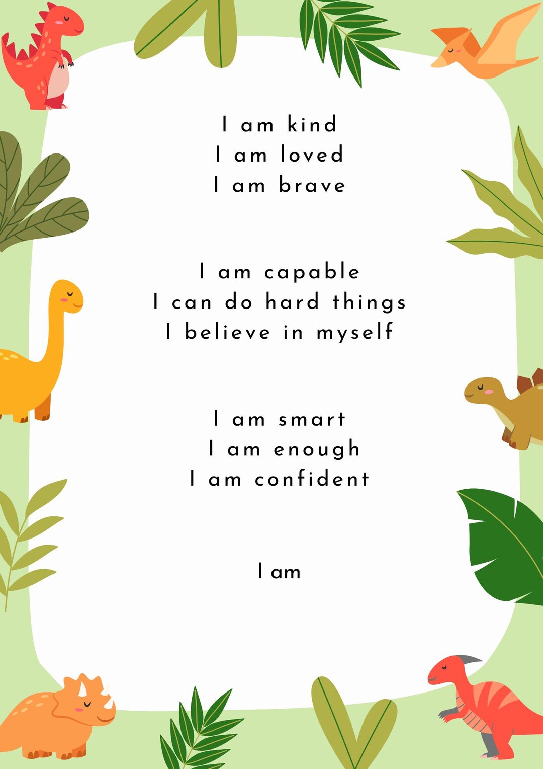 CUTE DINOSAUR, Affirmation Printable, DOWNLOAD and Print - Etsy