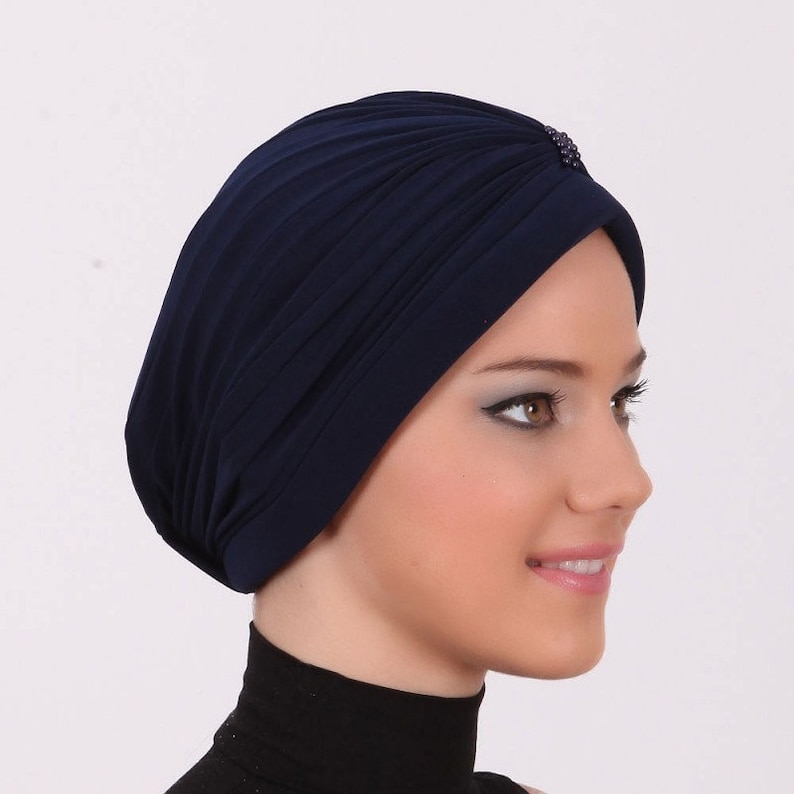 Turban Headwrappearl Turban Fashion Turban Capnavy Pleated - Etsy