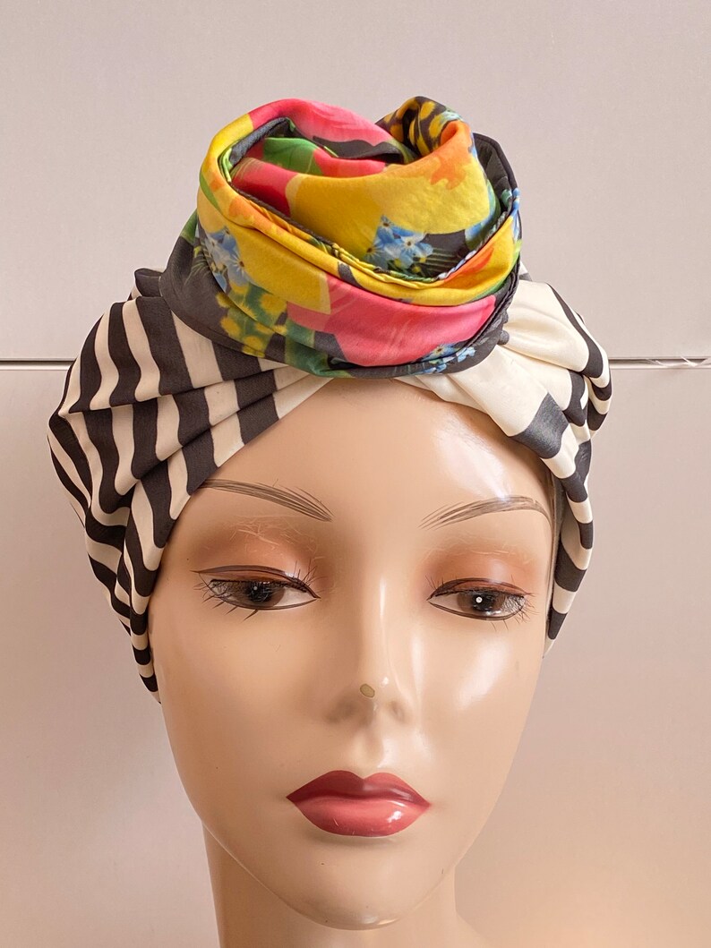 Black and White Wire Top Knot Turban With Flowers Fashion - Etsy