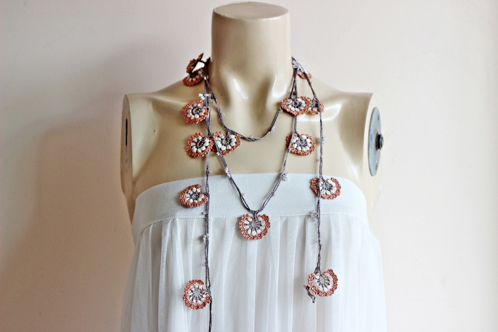 Crochet Necklace-Salmon Necklace-Crochet Beaded | Etsy