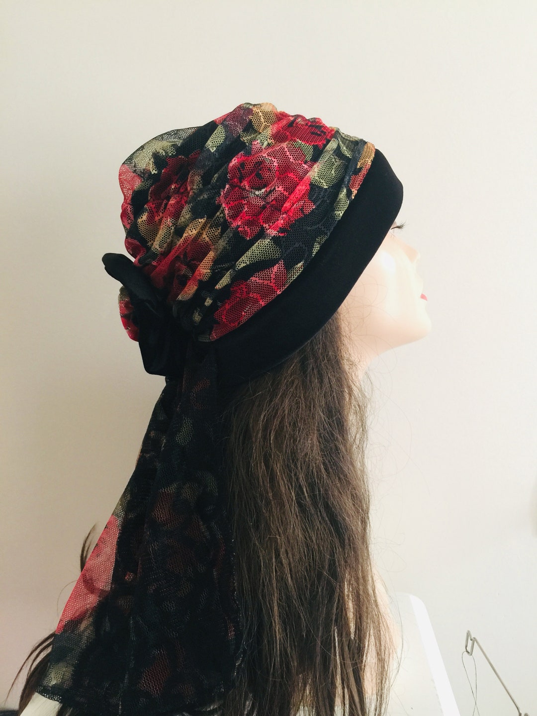 Black and Red Turban- Velvet Winter Hat- Boho Gypsy Turban- Black ...