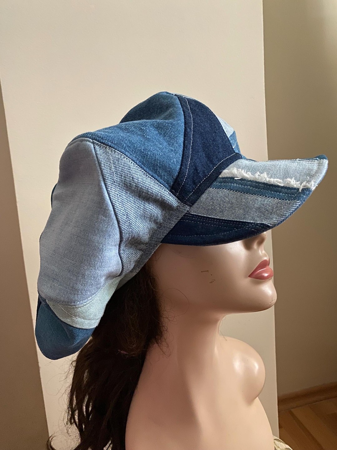 Retro Style Custom Patchwork Jeans Hat- Oversized Newsboy Hat- Boho ...