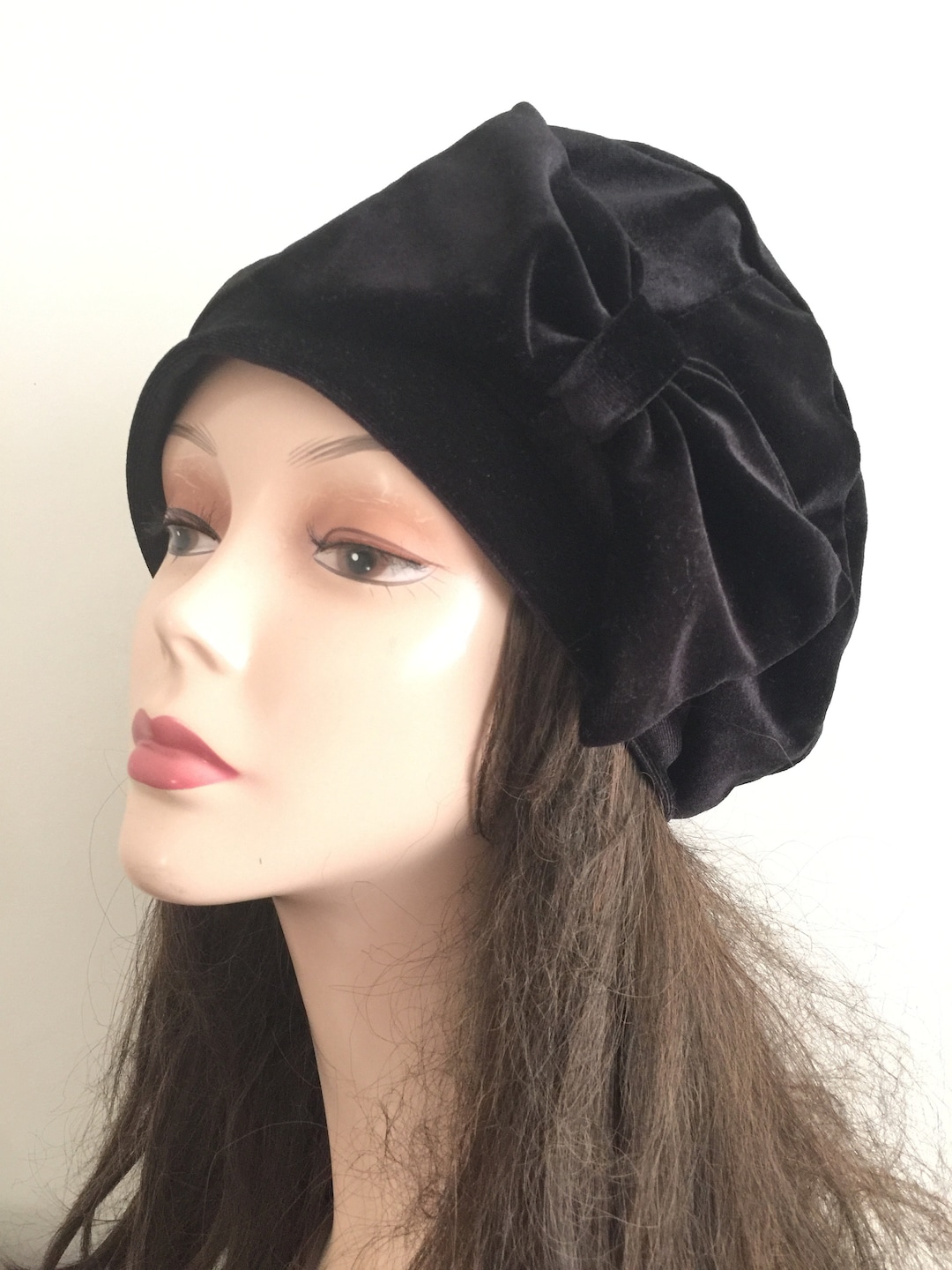 Black Velvet Beret With a Bow- Tam French- Warm Winter Hat- Velvet ...