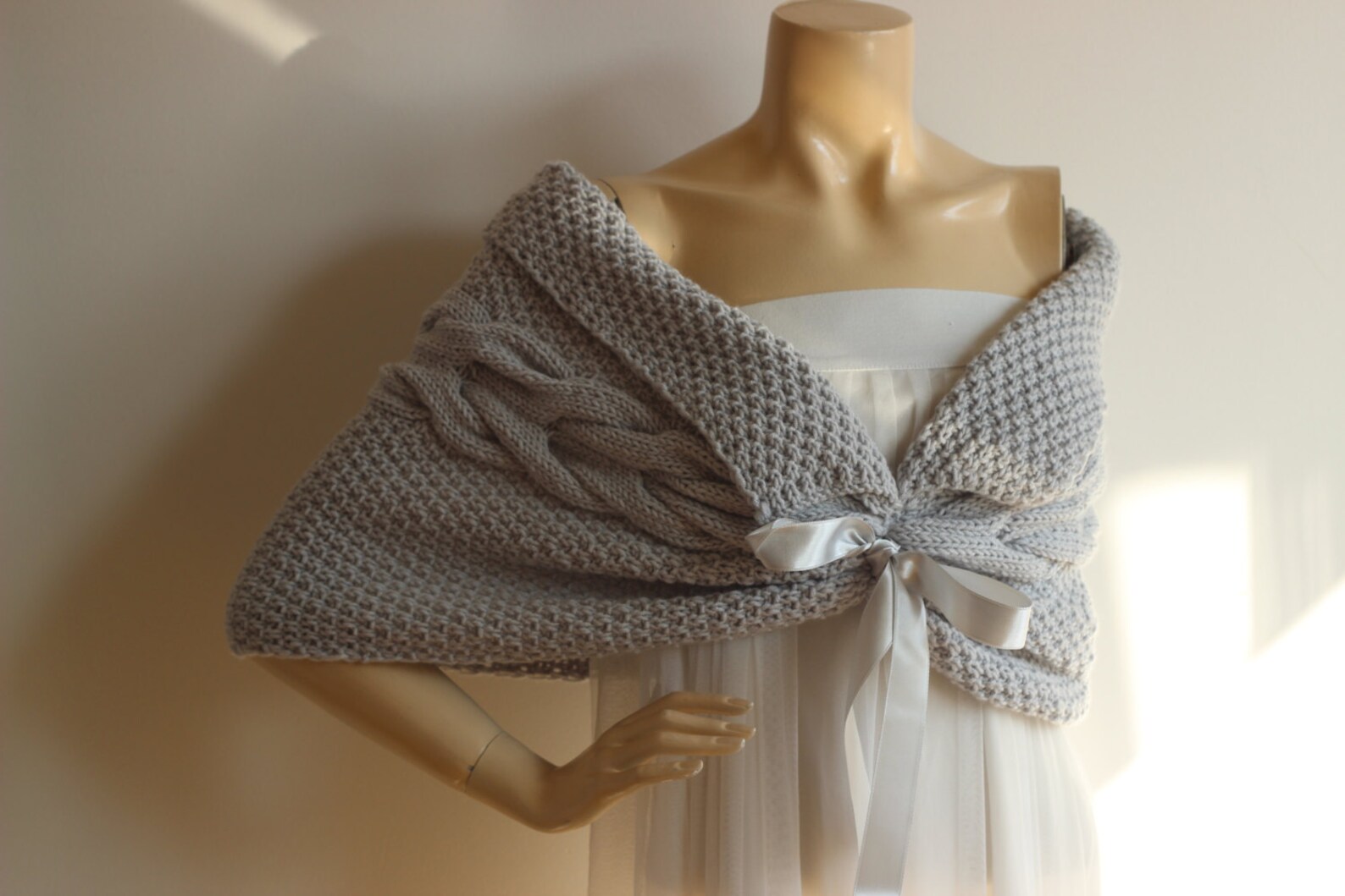 Light Gray Capelet / Wedding Wrap Shrug Bolero/hand Knit | Etsy