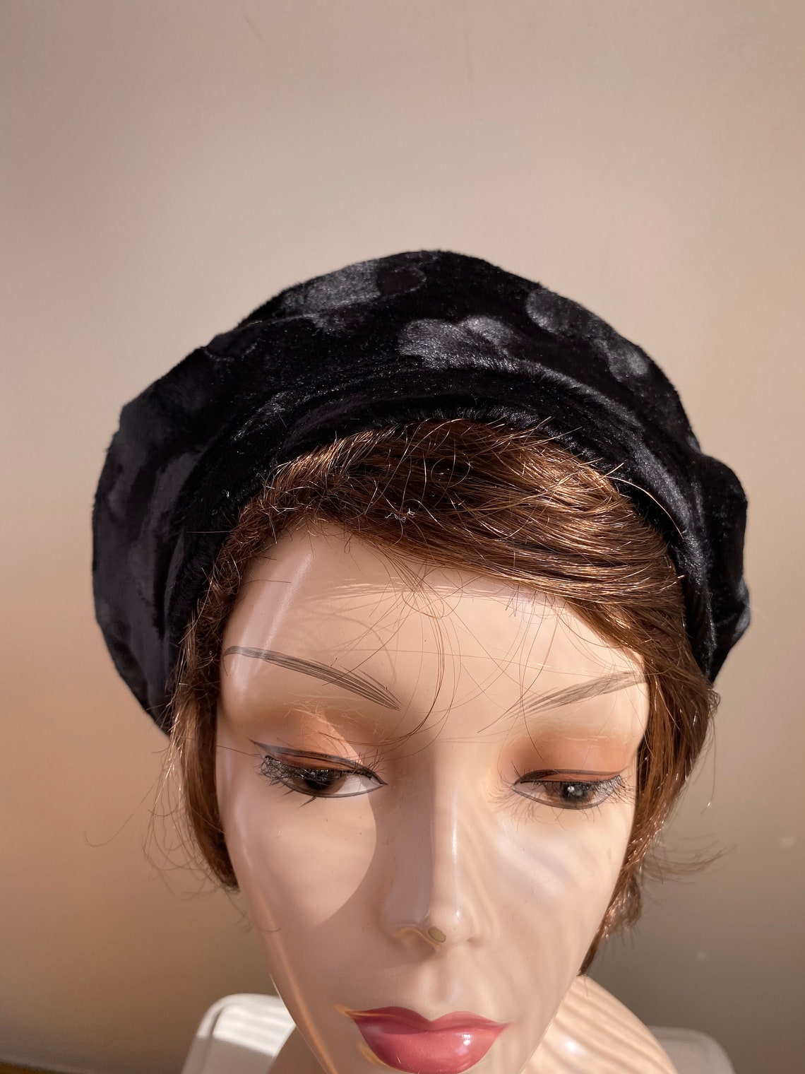 Black Cow Print Velvet Beret -tam French- Warm Winter Hat- Velvet ...