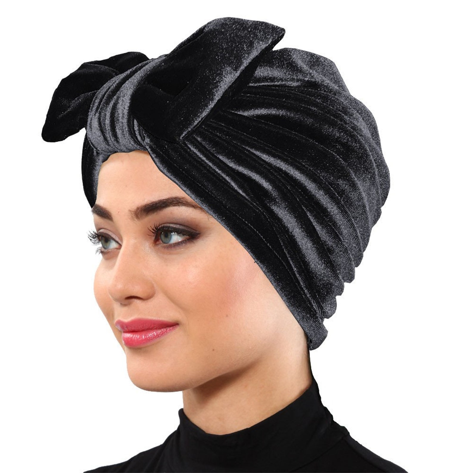 Turban With Bow Velvet Turban Hijab Hat black Headwrap - Etsy