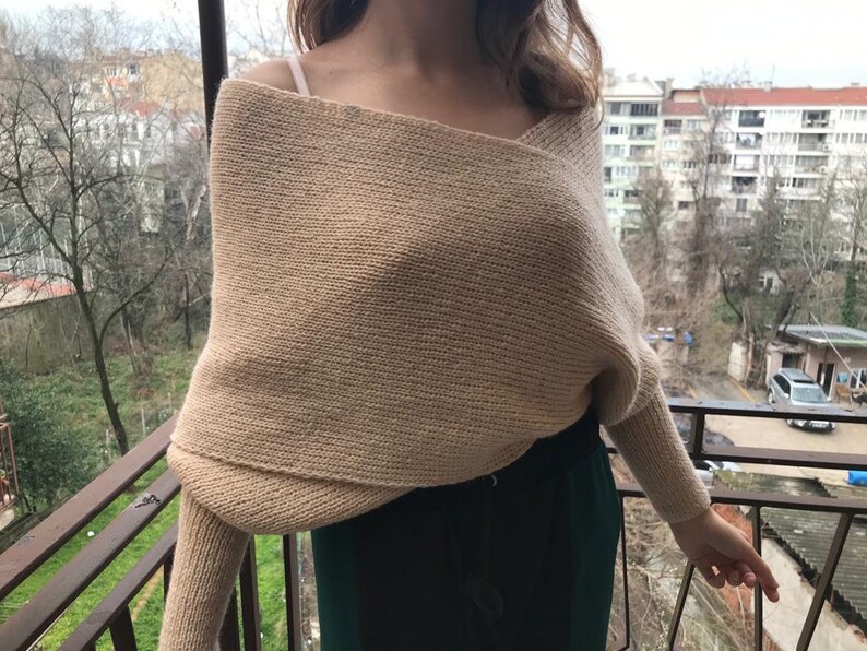 Off Shoulder Sweater Scarf with Sleeves Oatmeal Wedding | Etsy