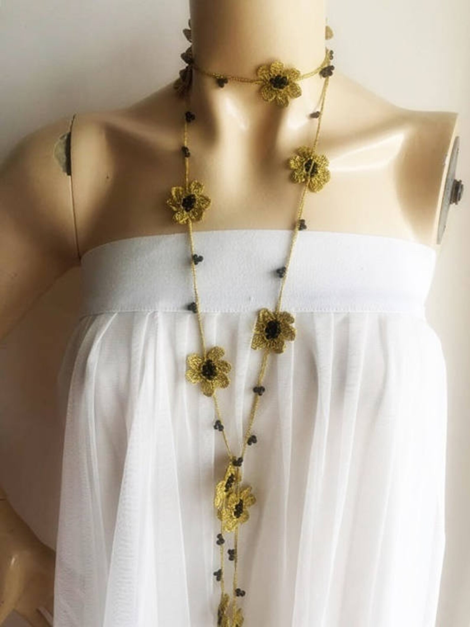 Gold Daisy Necklace-crochet Necklace-turkish Oya Necklace-gold - Etsy