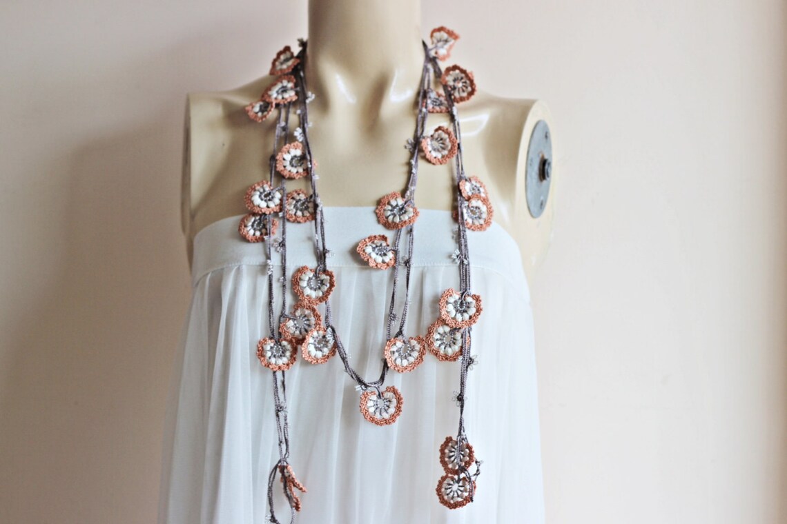 Crochet Necklace-Salmon Necklace-Crochet Beaded | Etsy