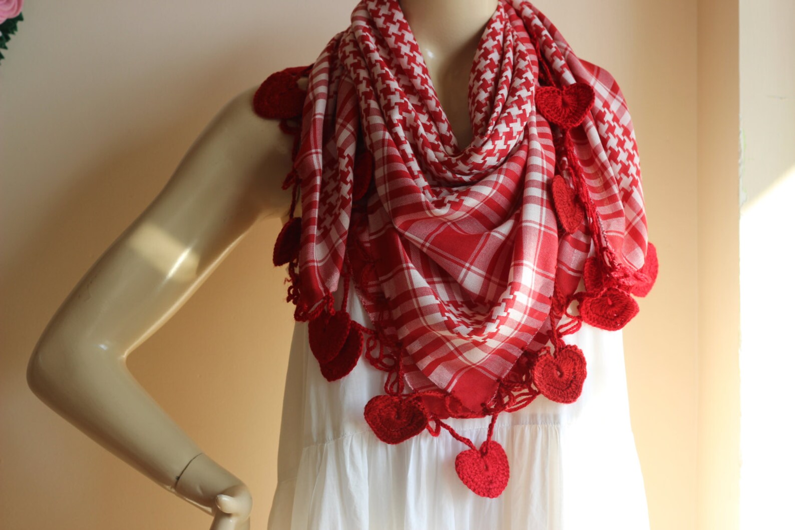 Heart Scarf-shegma Scarf White and Red Square Scarf With Hand - Etsy