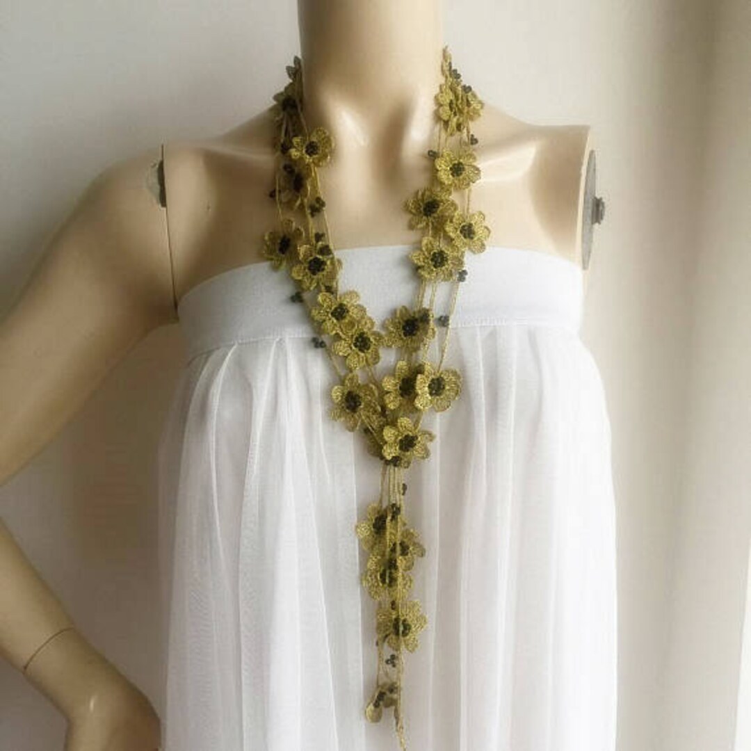 Gold Daisy Necklace-crochet Necklace-turkish Oya Necklace-gold and ...